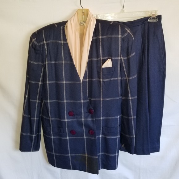 Jackets & Coats | Elegant Navy Checkered Blazer With Pink Details ...